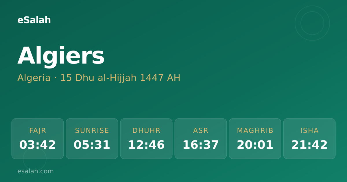 Prayer times in Algiers, Algeria