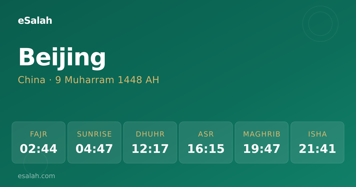 Prayer times in Beijing, China