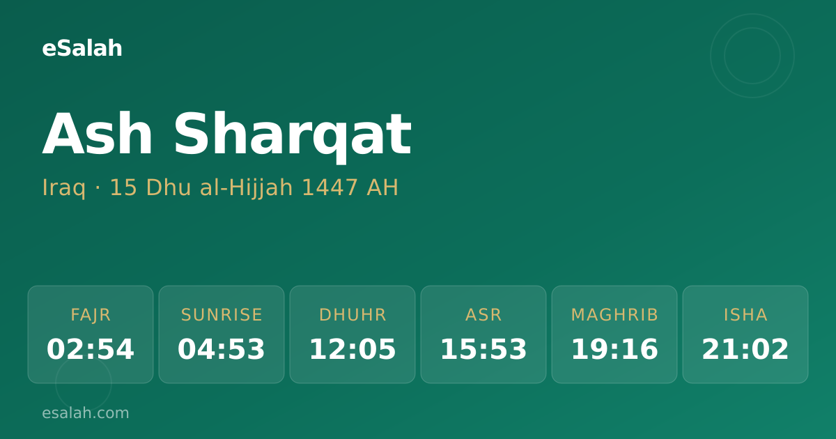 Prayer times in Ash Sharqat, Iraq