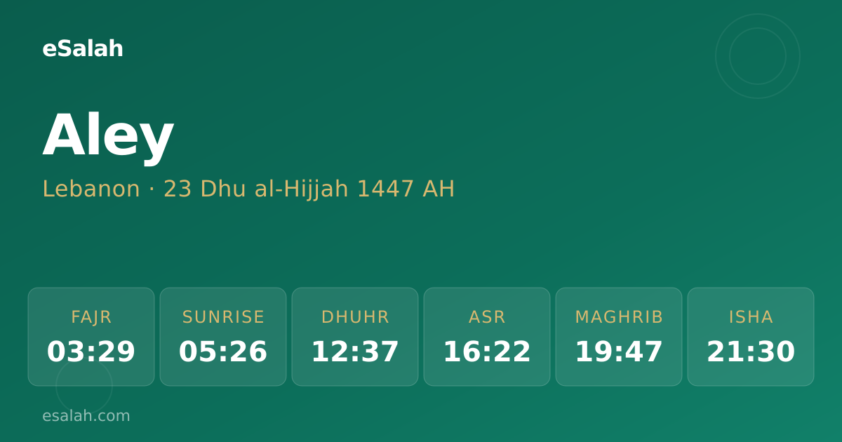 Prayer times in Aley, Lebanon
