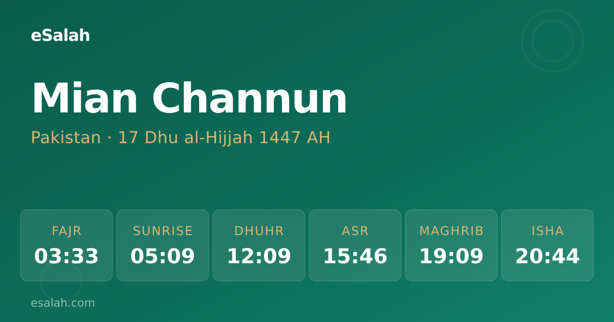 Prayer times in Mian Channu, Pakistan