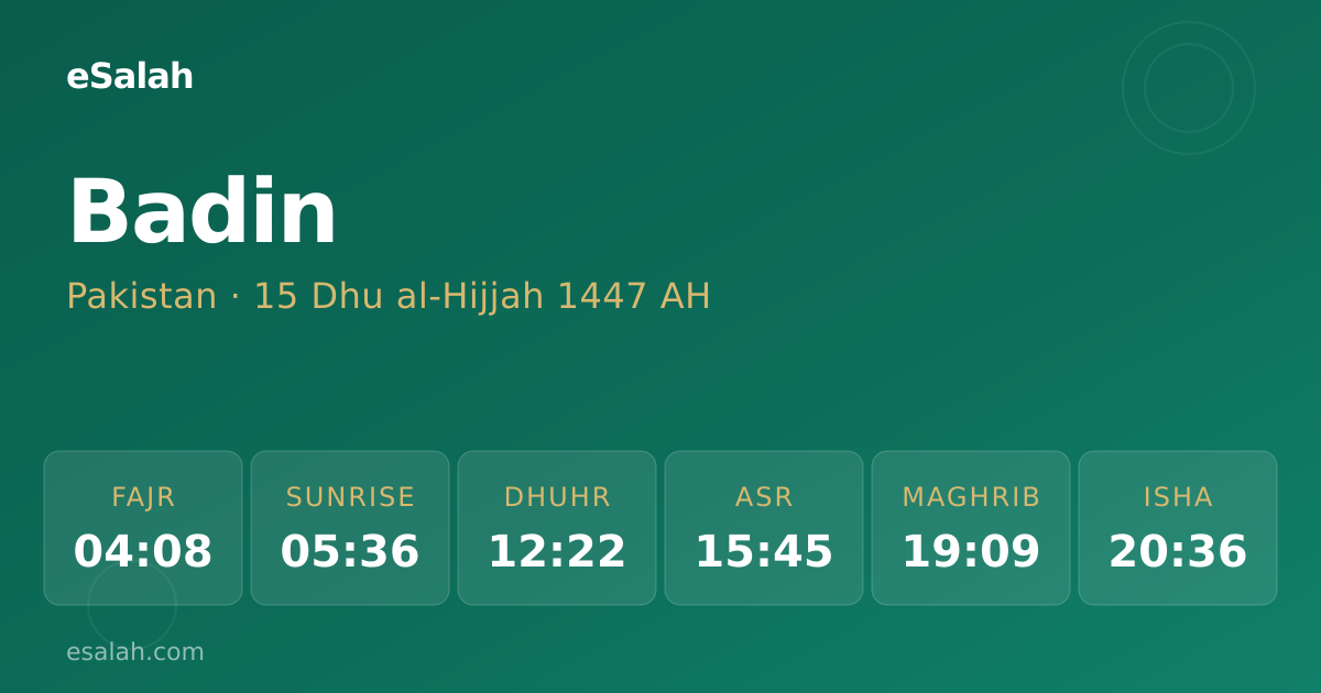 Prayer times in Badin, Pakistan