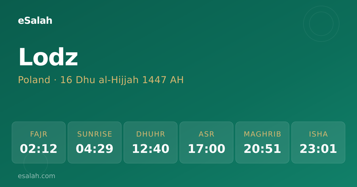 Prayer times in Lodz, Poland