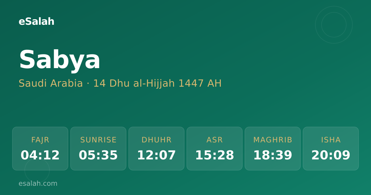 Prayer times in Sabya, Saudi Arabia