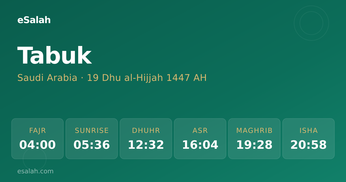 Prayer times in Tabuk, Saudi Arabia