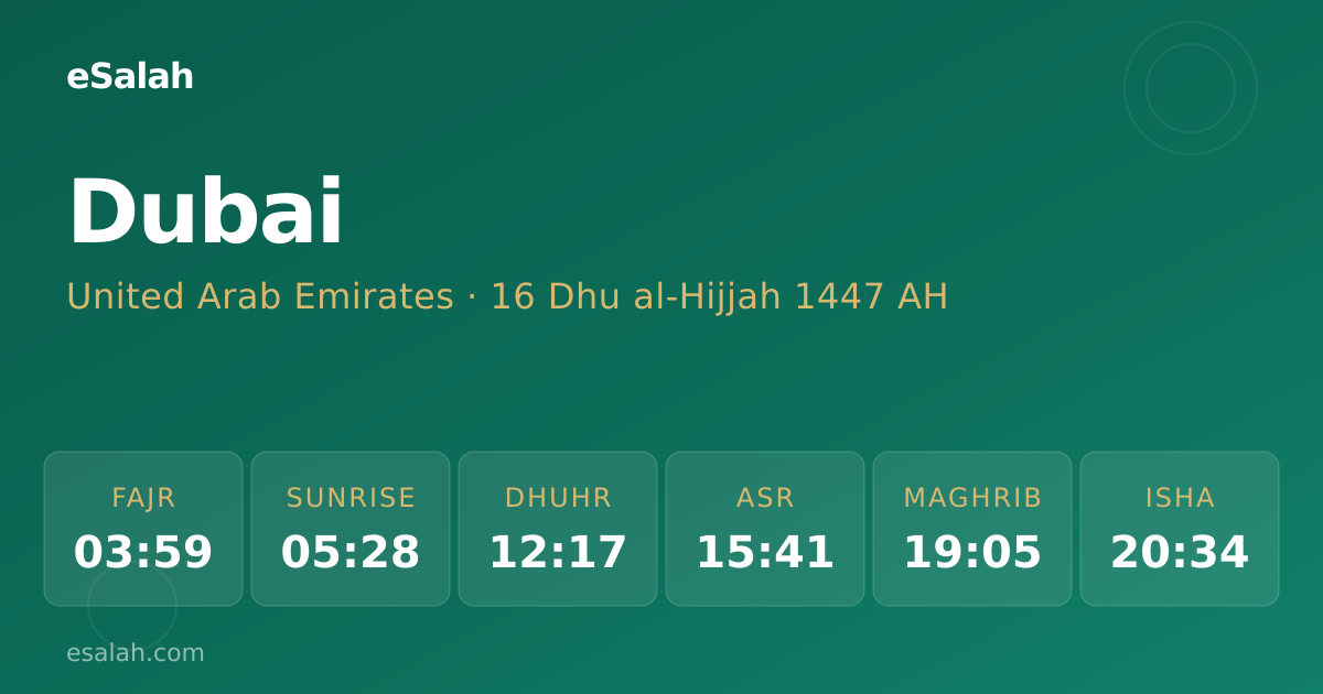 Prayer times in Dubai, United Arab Emirates